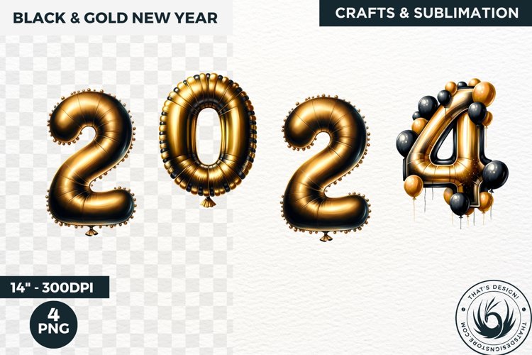 Watercolor Black & Gold New Year Clipart Bundle