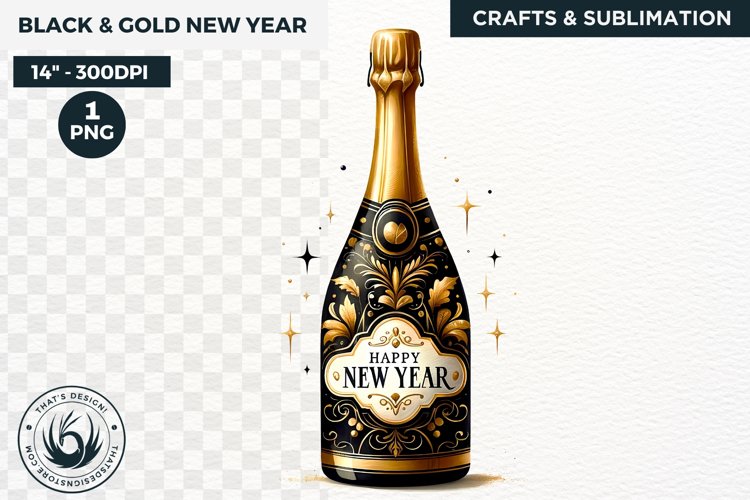 Watercolor Black & Gold New Year Clipart Bundle