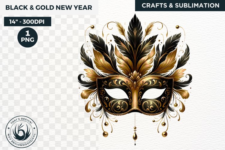 Watercolor Black & Gold New Year Clipart Bundle