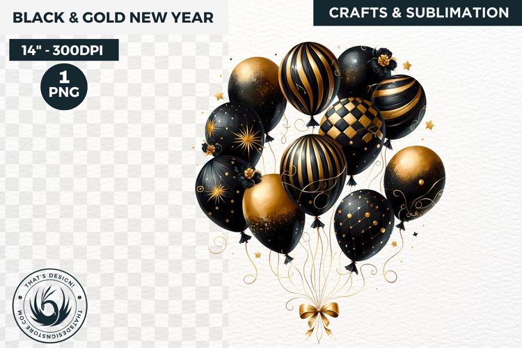 Watercolor Black & Gold New Year Clipart Bundle