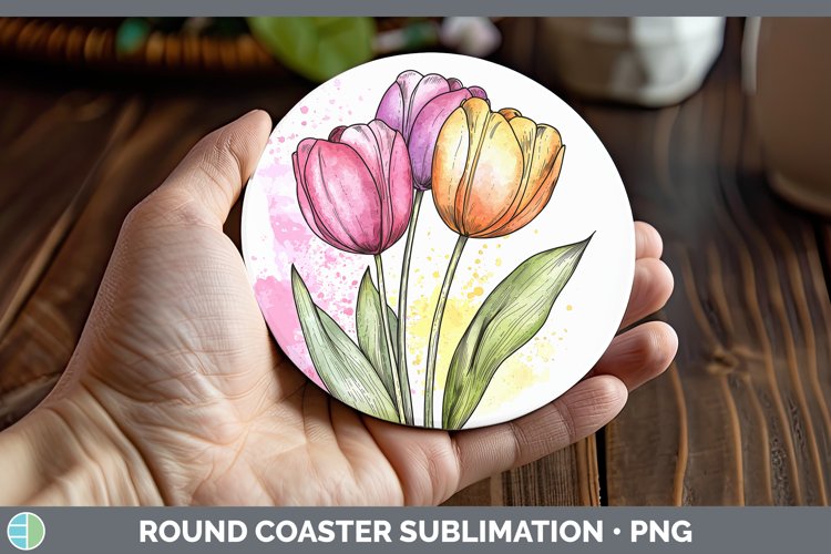 Watercolor Tulip Round Coaster Sublimation Coaster Designs