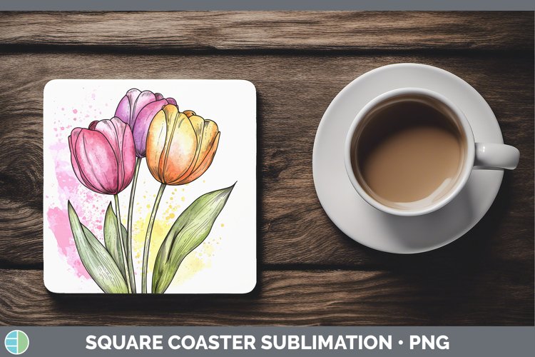 Watercolor Tulip Square Coaster Sublimation Coaster Designs