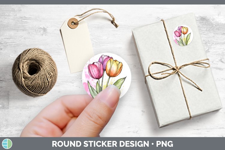 Watercolor Tulip Stickers | Round Labels Designs