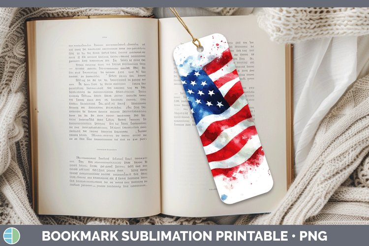 Watercolor USA Flag Bookmark Sublimation Printable Designs