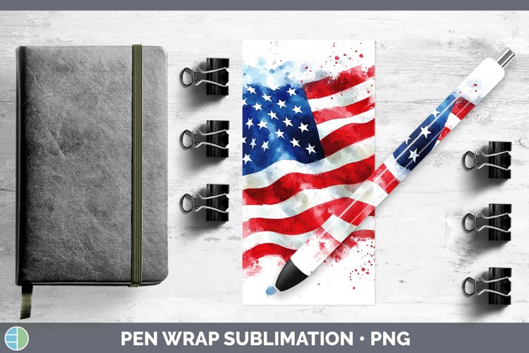 Watercolor USA Flag Pen Wrap Sublimation Pen Designs
