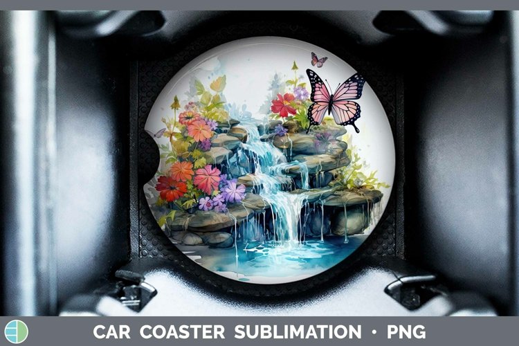 Watercolor Waterfall Car Coaster | Sublimation Coaster Desig
