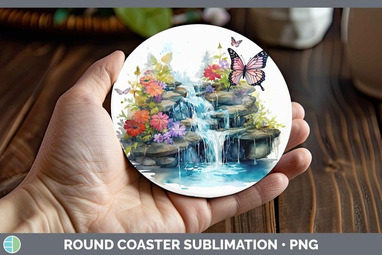 Watercolor Waterfall Round Coaster | Sublimation Coaster Des