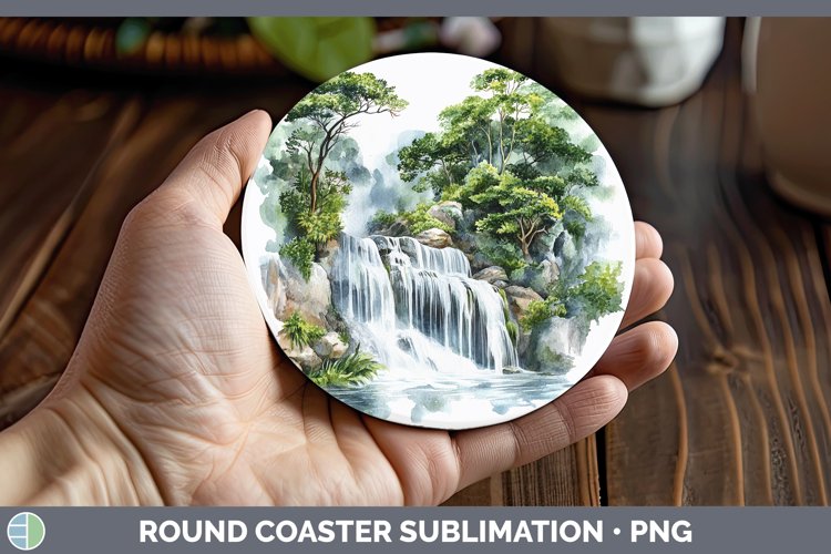 Watercolor Waterfall Round Coaster Sublimation Coaster Desig