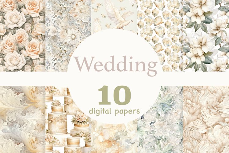 Watercolor Wedding Digital Paper | Ivory Pattern