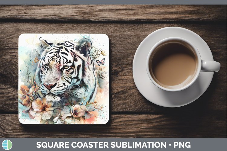 Watercolor White Tiger Square Coaster Sublimation Coaster De