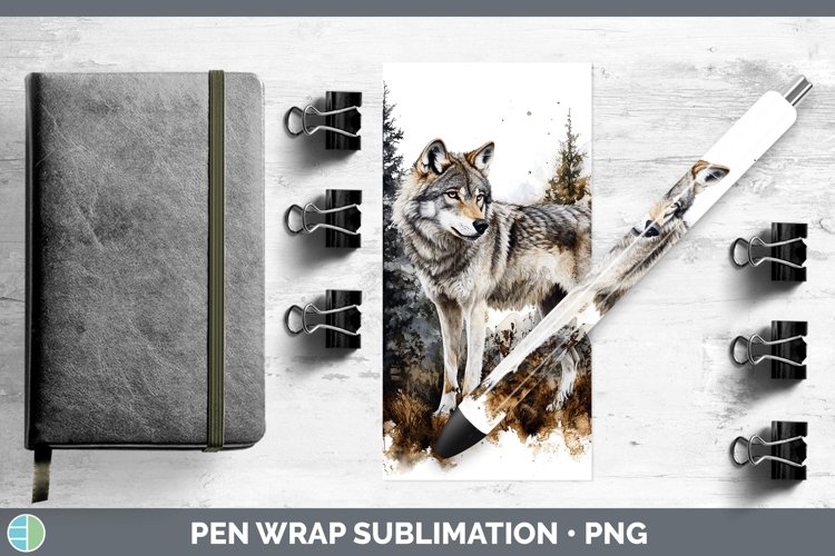 Watercolor Wolf Pen Wrap Sublimation Pen Designs