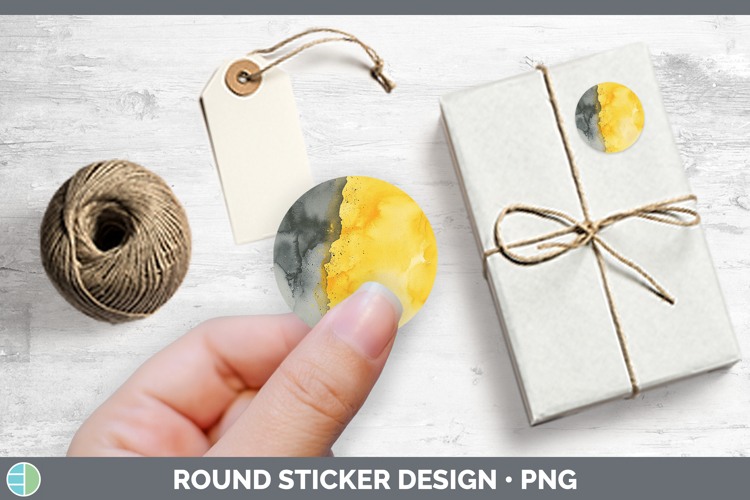 Watercolor Yellow Gray Stickers | Round Labels Designs