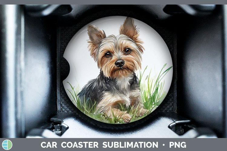 Watercolor Yorkshire Terrier Car Coaster Sublimation Design