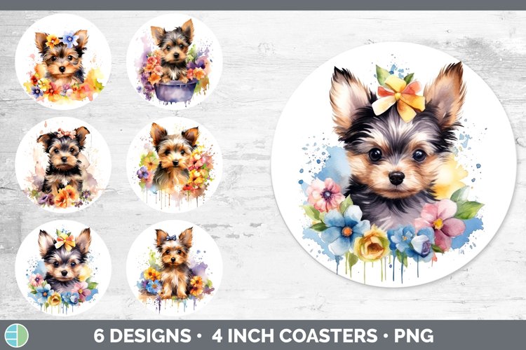 Watercolor Yorkshire Terrier Dog Round Coaster | Sublimation
