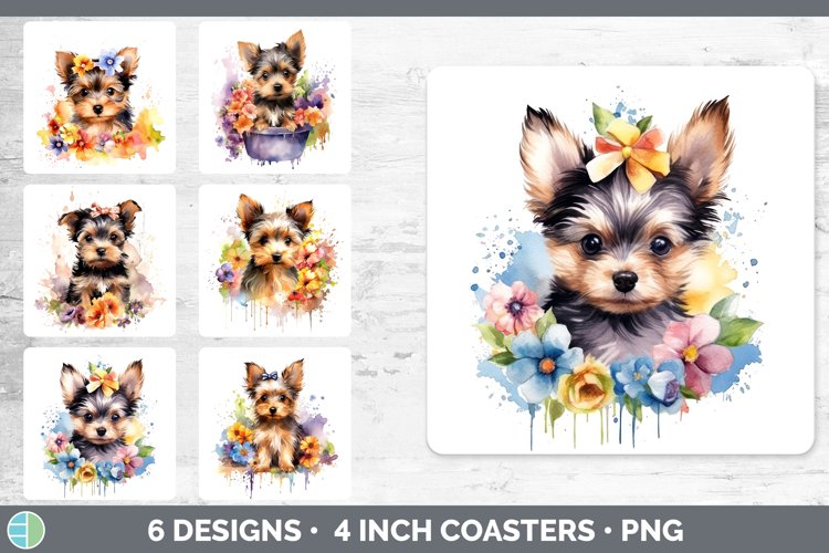 Watercolor Yorkshire Terrier Dog Square Coaster | Sublimatio