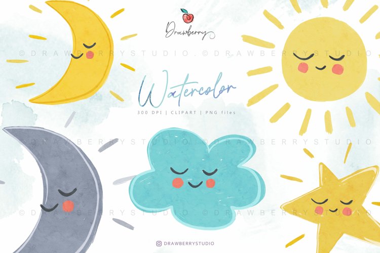 Cute Moon, Cloud, Star, Clipart, Baby Nursery Design cp125