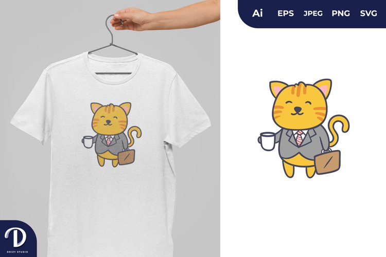 Humanized Cat Ready to Work Illustration