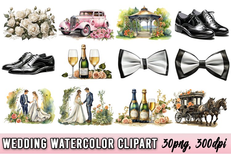 Watercolor Wedding Clipart Collection