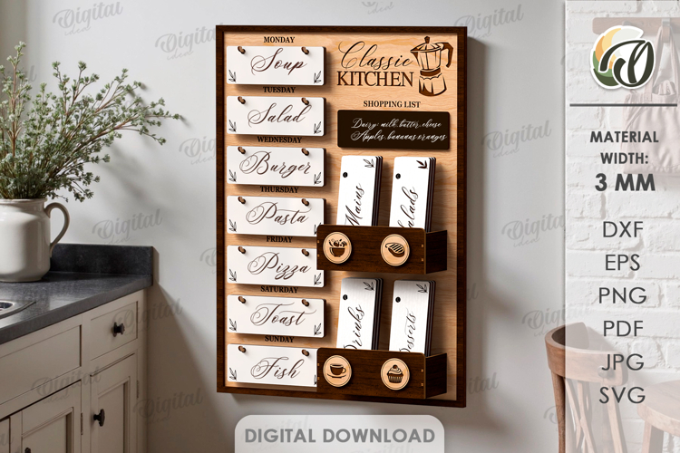 Weekly Menu Planner Laser Cut. Kitchen Organizer (6506869)