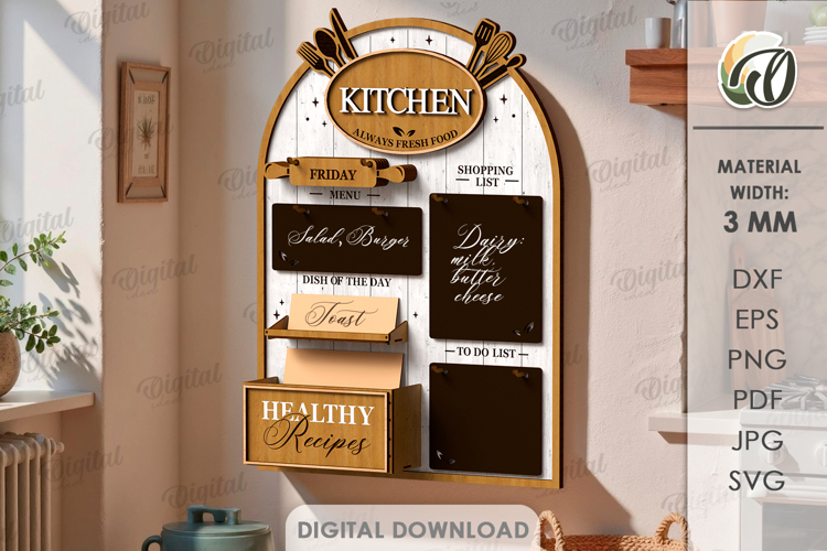 Weekly Menu Planner Laser Cut. Kitchen Organizer (6506876)