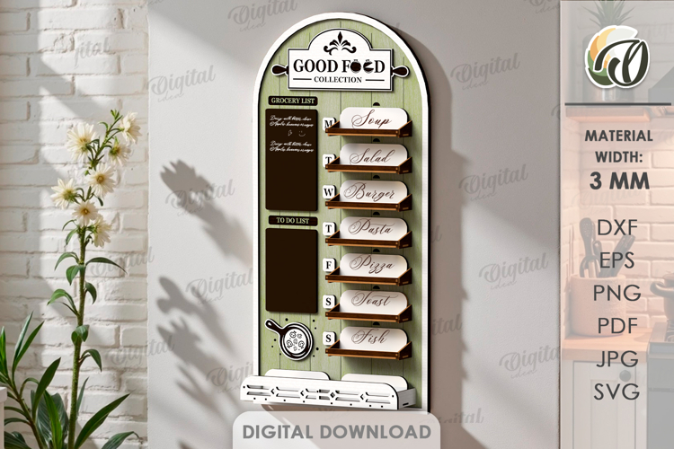 3D Weekly Menu Planner Laser Cut. Kitchen (6514120)