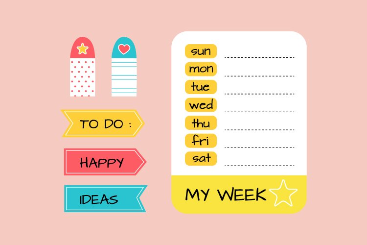 Weekly planner paper template with sticker