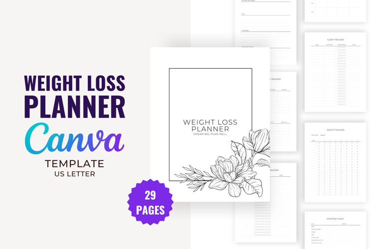 Weight Loss Planner | Editable Canva Template
