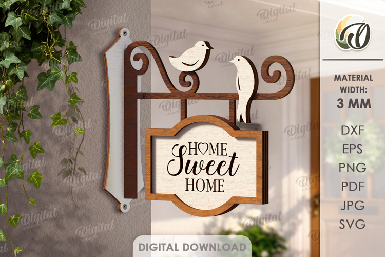 3D Welcome Home Wall Hanger Laser Cut. Home Sign (6517444)