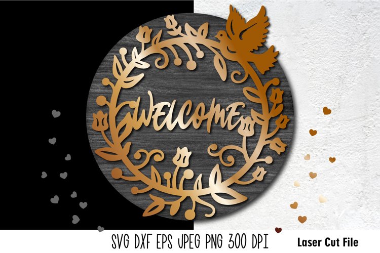 Welcome Round Sign SVG| Floral Frame SVG|Door Sign Laser Cut