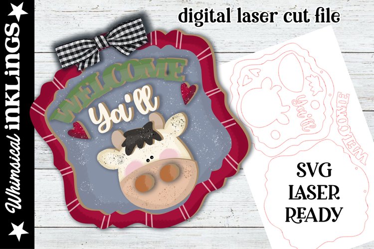 Welcome Y'all Cow Sign SVG For Laser Cutting
