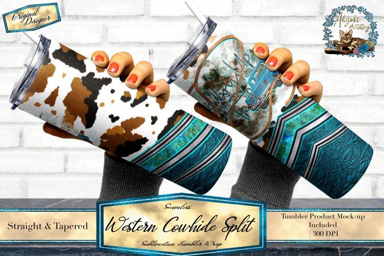 Western Cowboy Up Cowhide | Sublimation Tumbler Design
