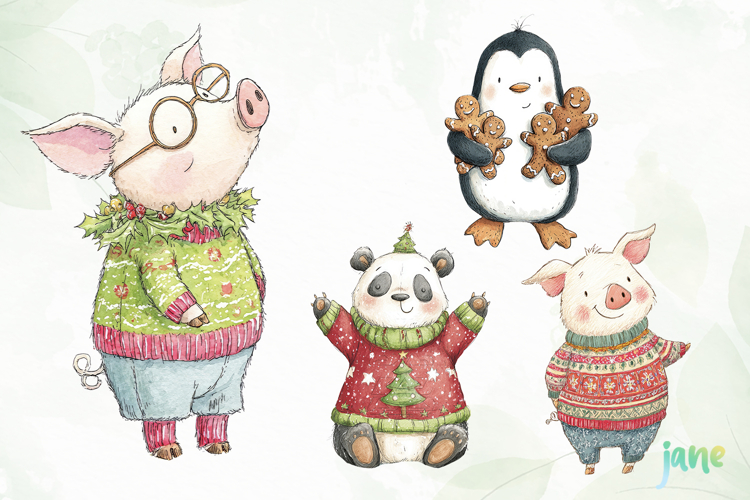 Whimsical Christmas Animals Clipart (6366066)