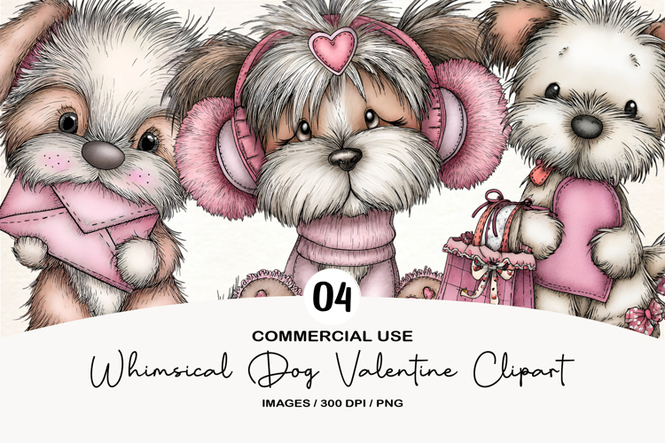 Whimsical Dog Valentine Clipart