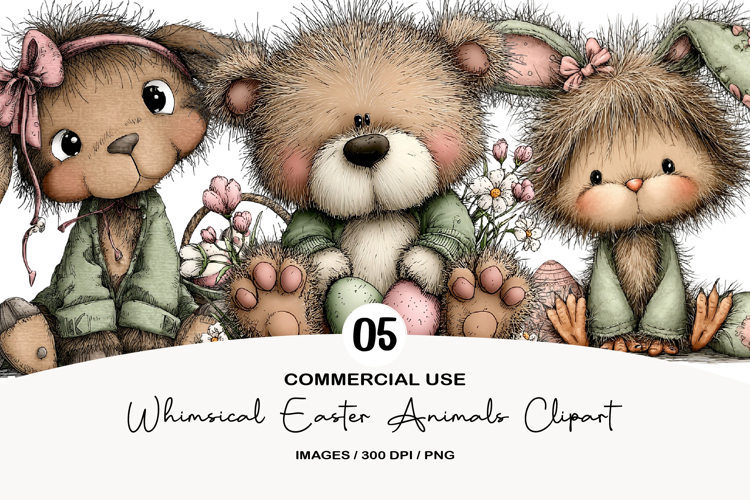 Whimsical Easter Animals Clipart PNG