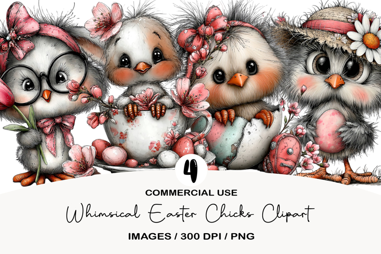 Whimsical Easter Chicks Clipart