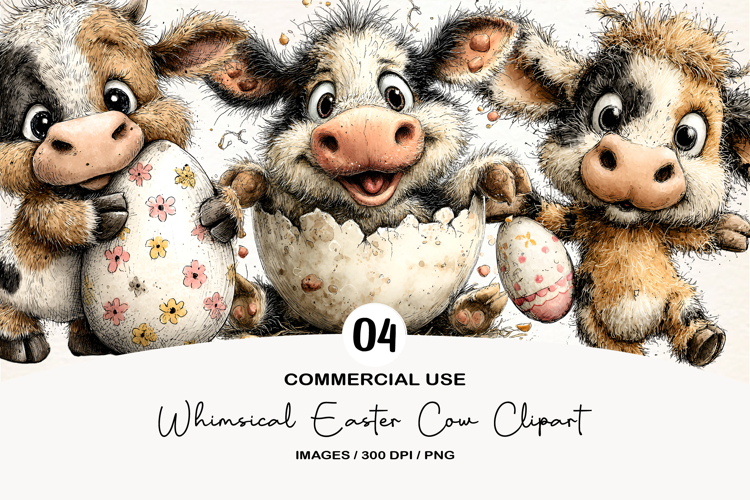 Whimsical Easter Cow Clipart (6520488)