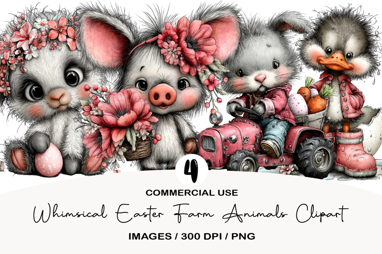 Whimsical Easter Farm Animals Clipart