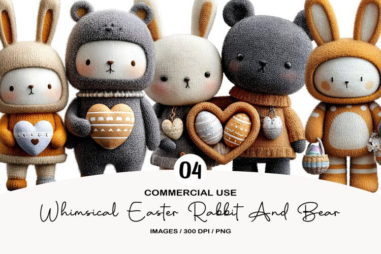 Whimsical Easter Rabbit And Bear Clipart