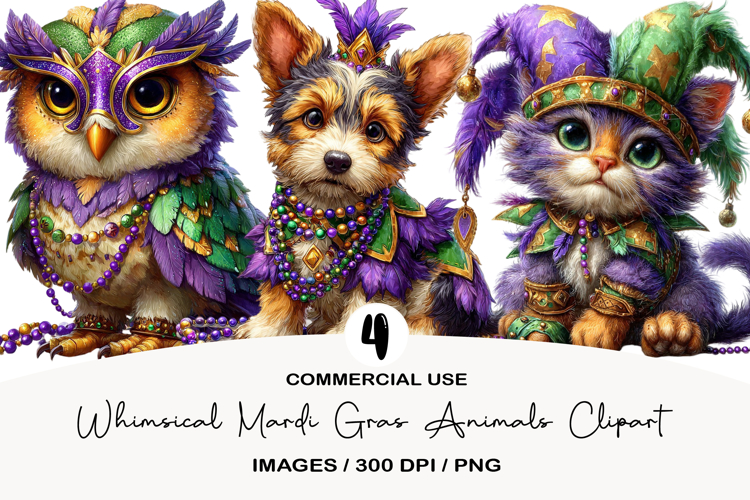 Whimsical Mardi Gras Animals Clipart