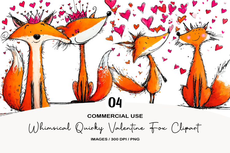 Whimsical Quirky Valentine Fox Clipart