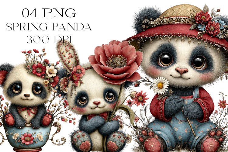 Whimsical Spring Cute Panda Clipart