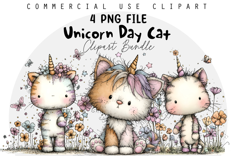 Whimsical Unicorn Day Cat Clipart