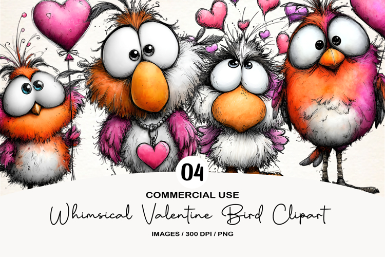 Whimsical Valentine Bird Clipart (6450709)