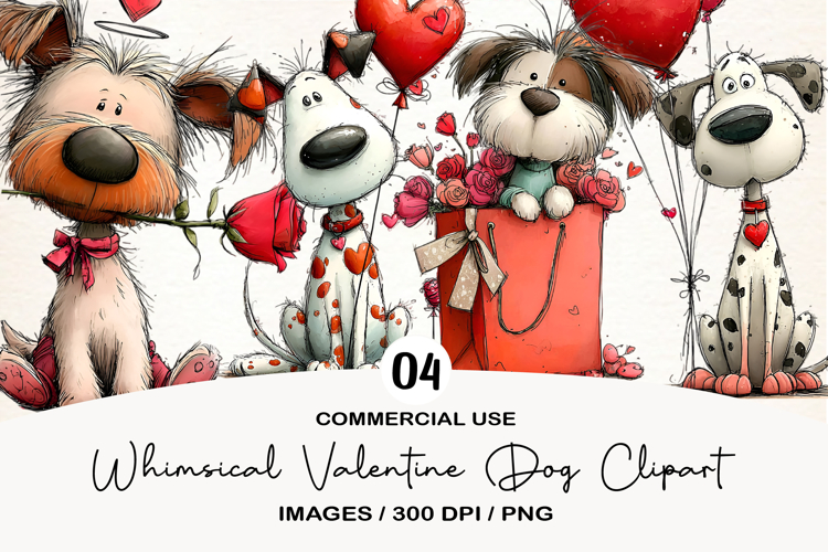 Whimsical Valentine Dog Clipart (6450015)