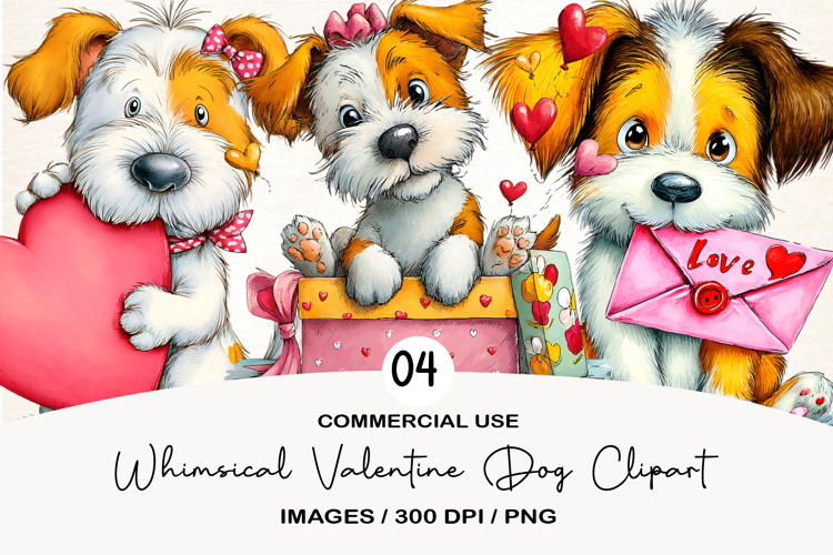 Whimsical Valentine Dog Clipart (6450190)