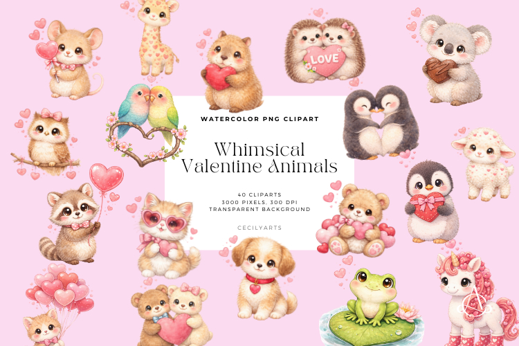 Whimsical Valentine Animals Clipart (6525811)