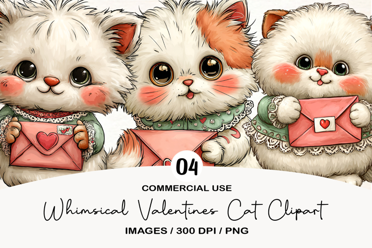 Whimsical Valentines Cat Clipart (6450028)