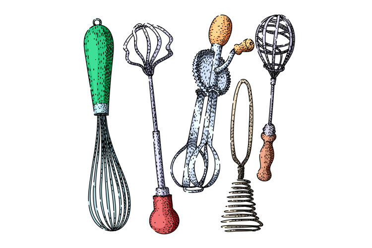 Hand mixing whisks and beaters for baking cooking food