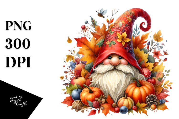 Vibrant Autumn Gnome Watercolor PNG