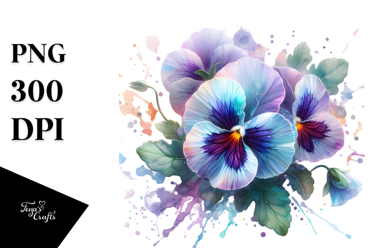 Pansy with Watercolor Splash, High-Resolution PNG